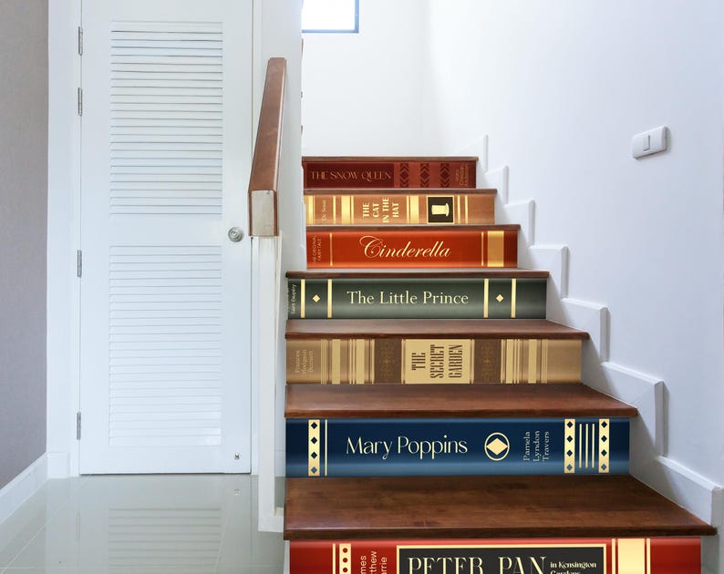 Book Stair Stickers for Home Decor, Literary Staircase Decals, Vintage ...