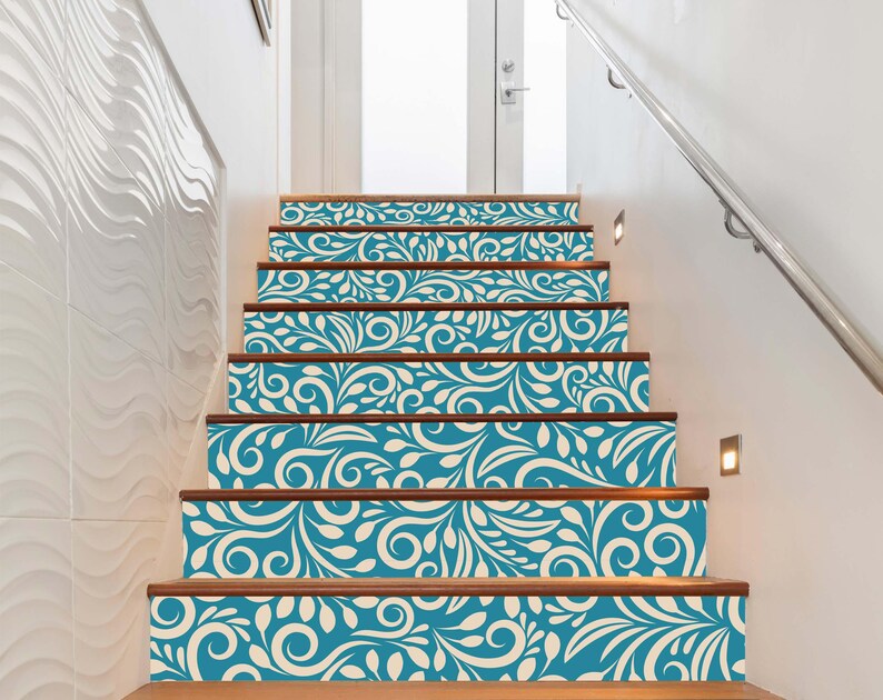 Turquoise Swirl Stair Riser Decals, Removable Vinyl Stickers for ...