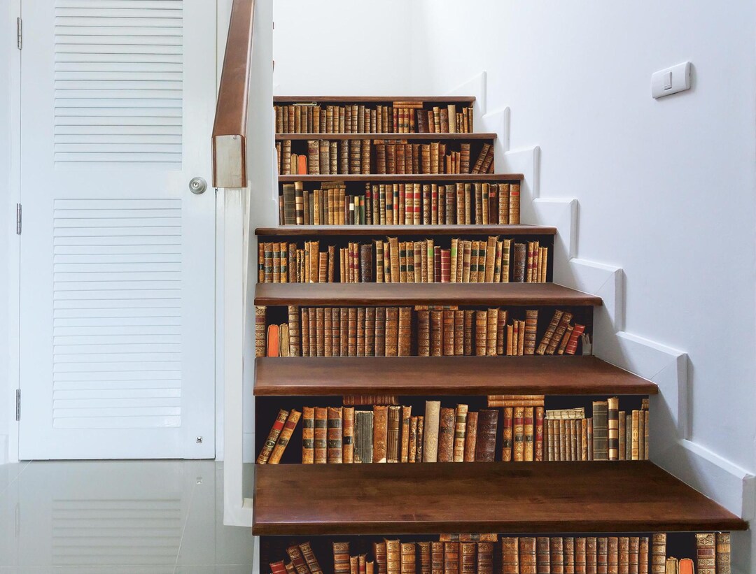 Vintage Library Book Spine Decals for Stairs, Elegant Book-themed ...