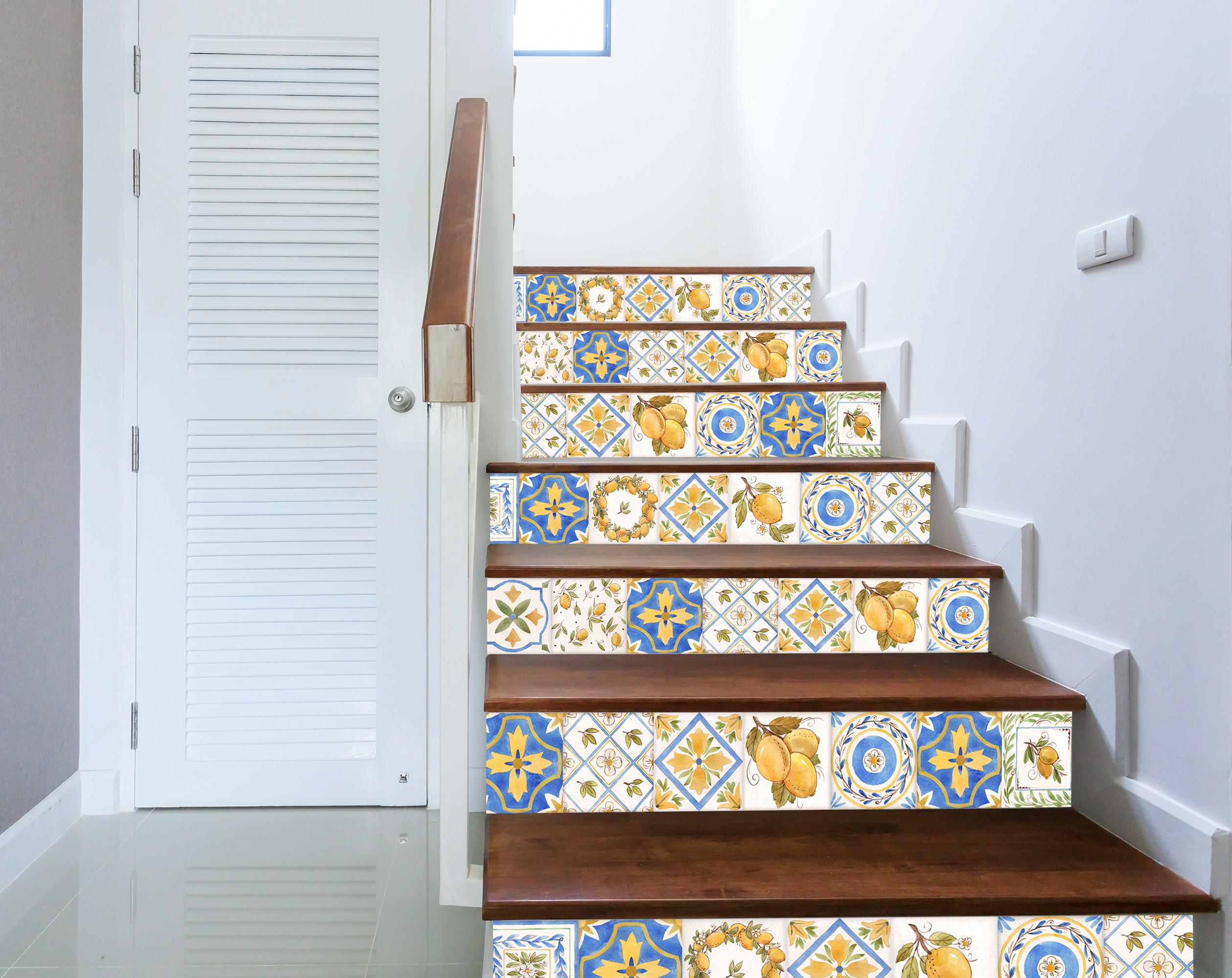 Mediterranean Tile Stair Riser Stickers With Lemons and Floral Pattern ...