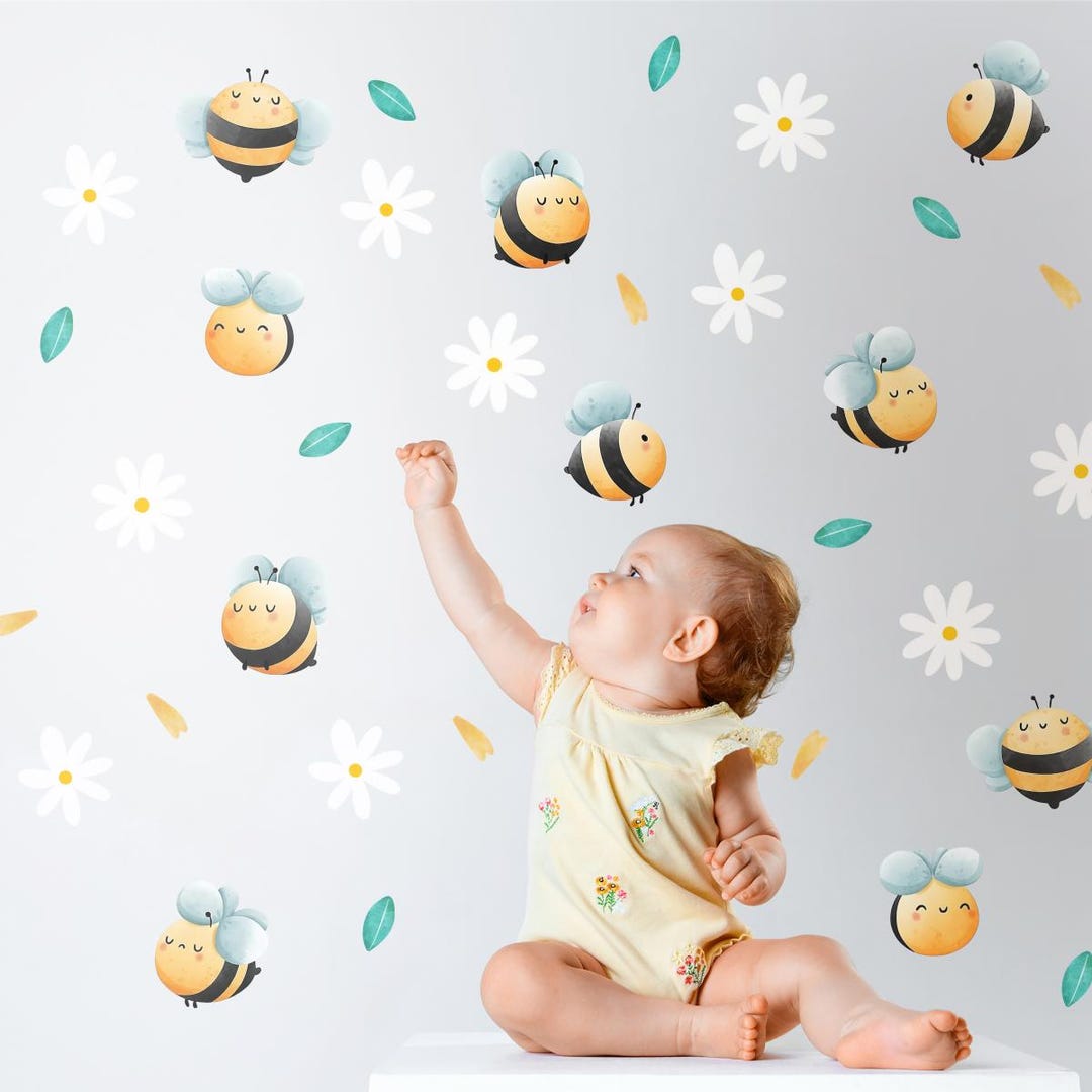 Bee Wall Stickers: Removable Daisy & Leaf Nursery Decals - Etsy