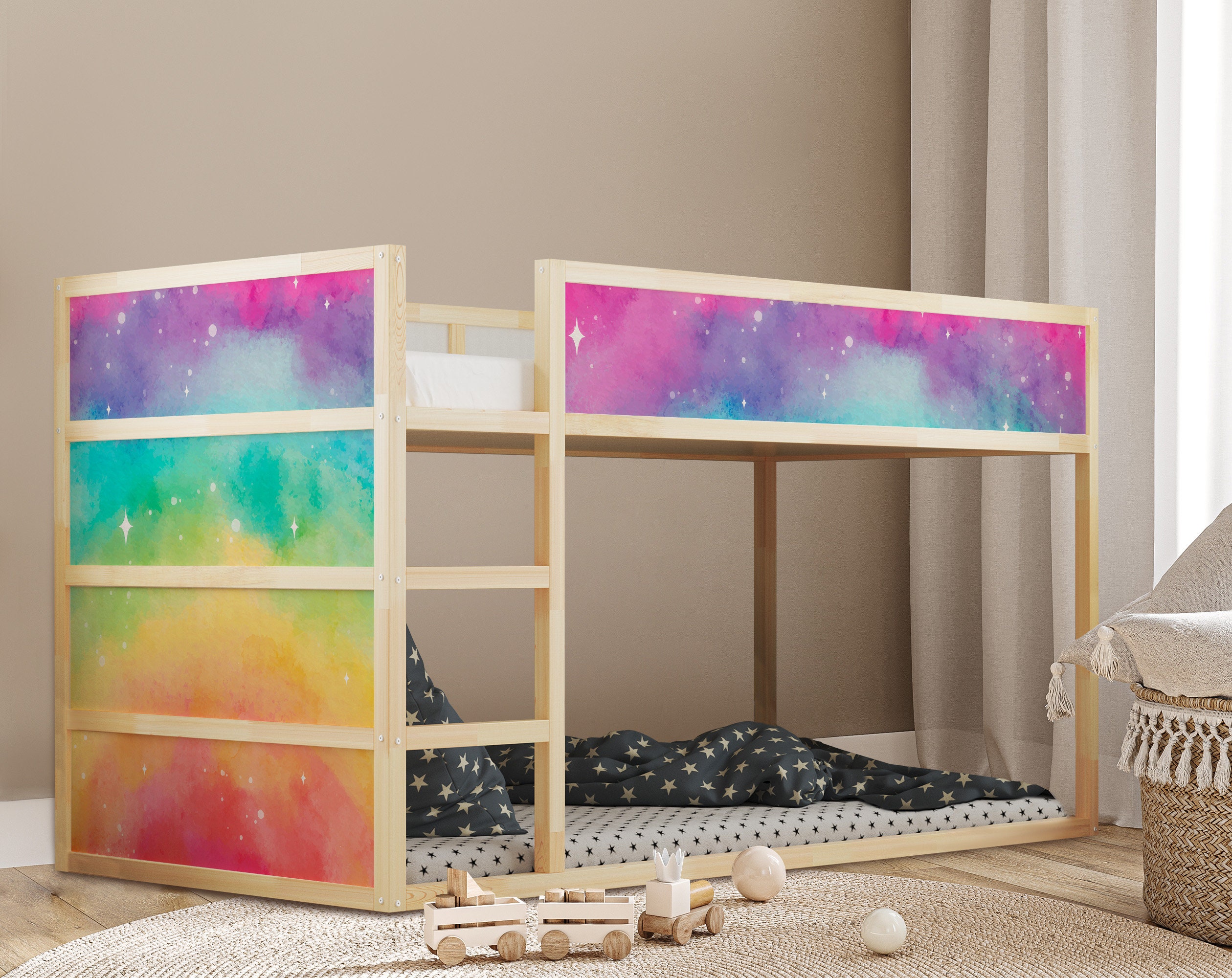 IKEA KURA BED Decals Rainbow, Rainbow Boho Vinyl Bed Stickers, Wrap for ...