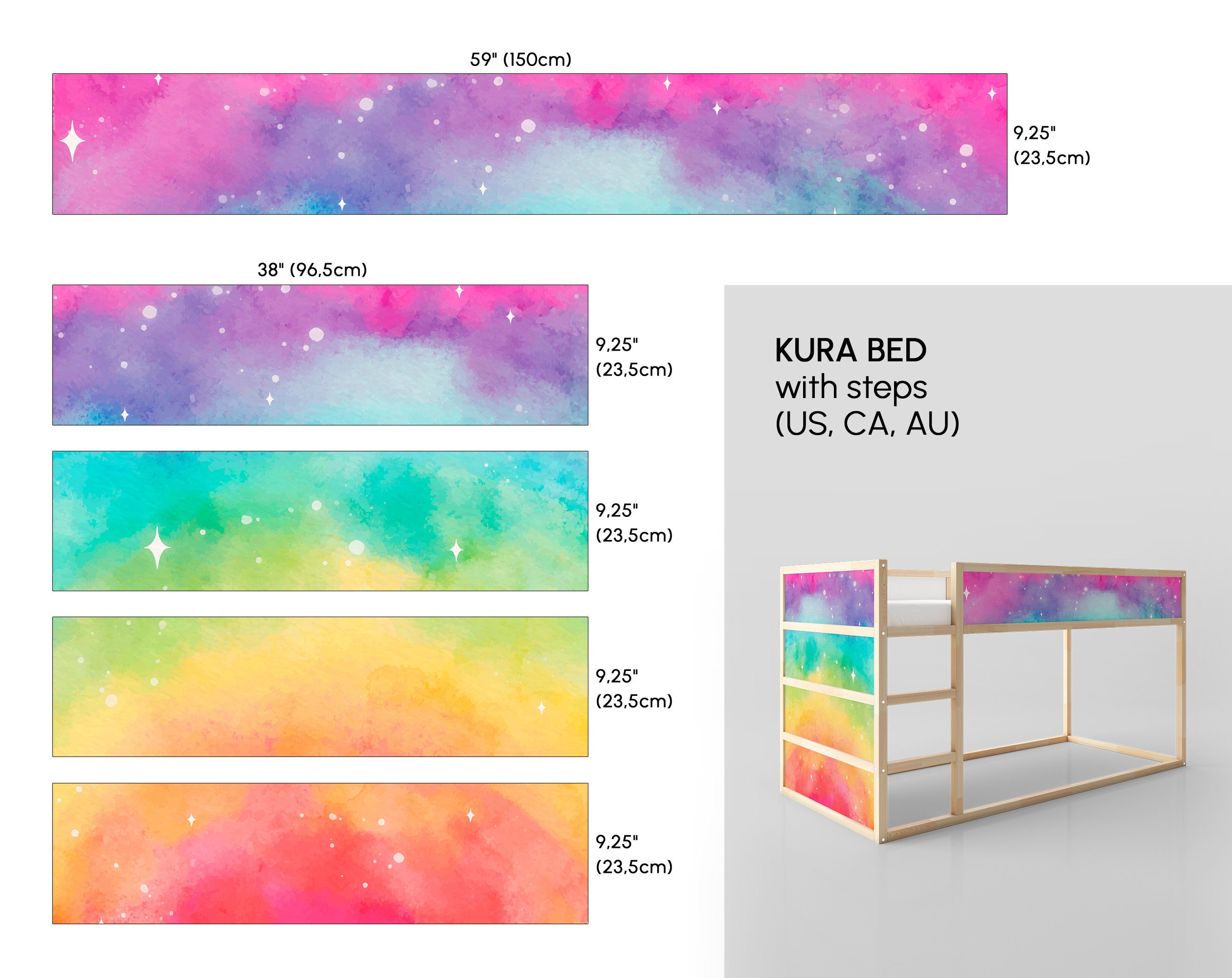 IKEA KURA BED Decals Rainbow, Rainbow Boho Vinyl Bed Stickers, Wrap for ...