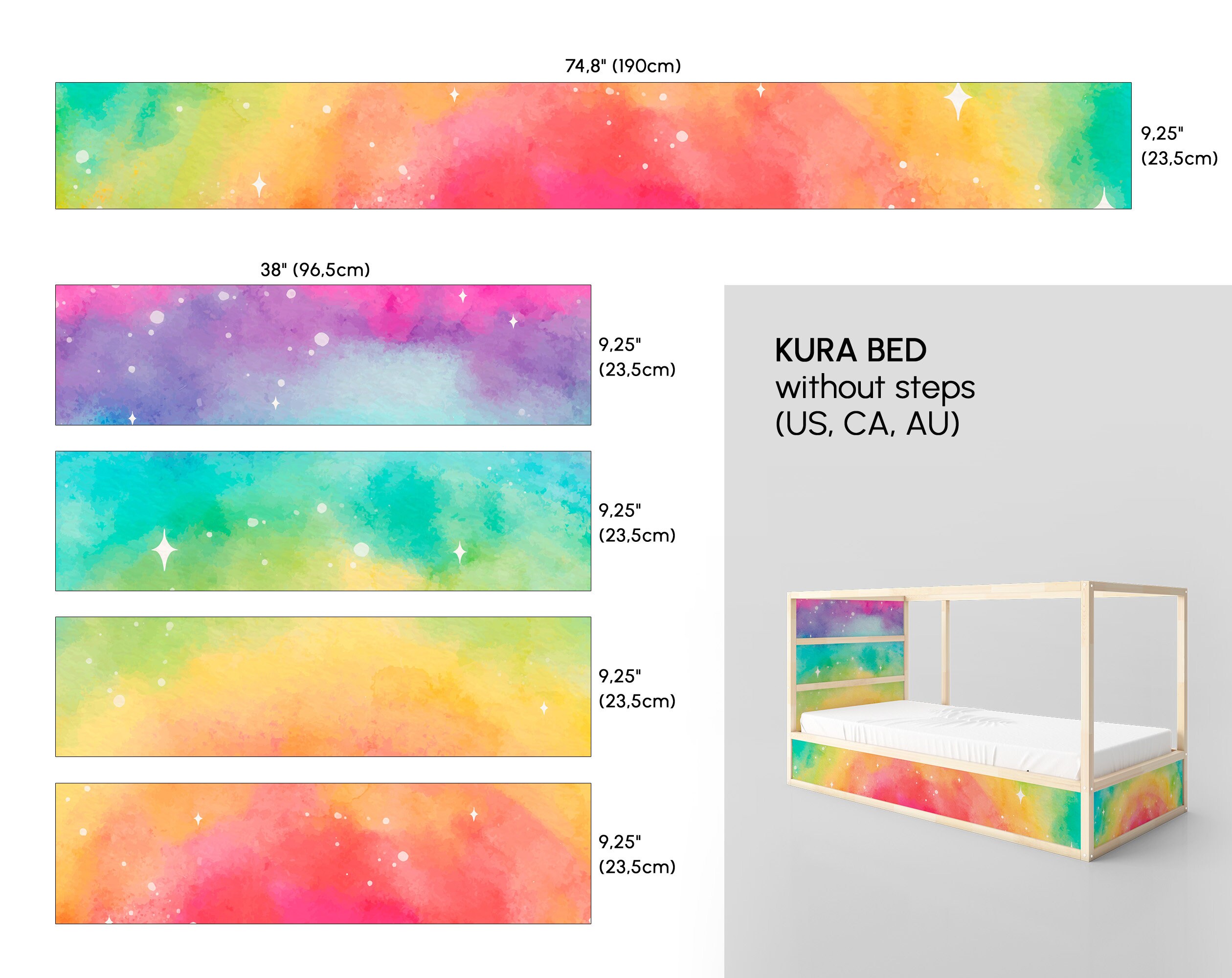 IKEA KURA BED Decals Rainbow, Rainbow Boho Vinyl Bed Stickers, Wrap for ...
