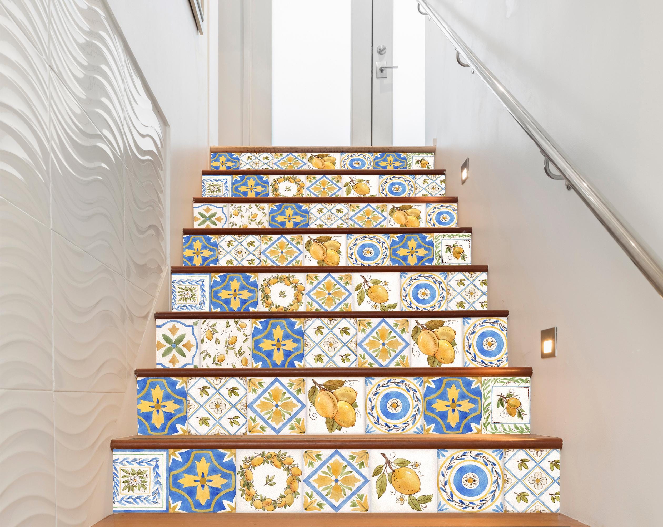Mediterranean Tile Stair Riser Stickers With Lemons and Floral Pattern ...