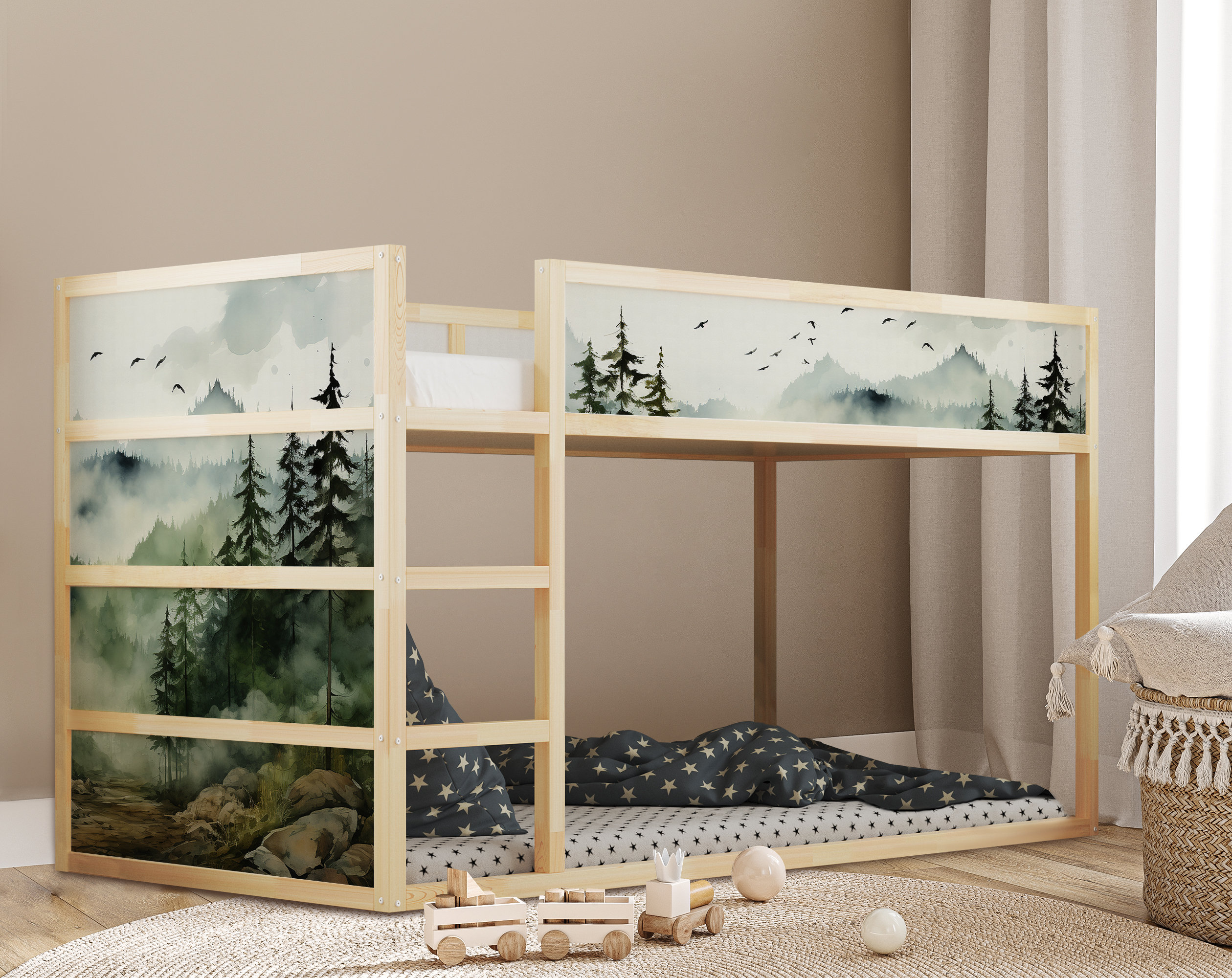 Forest Theme Ikea Kura Bed Sticker Vinyl Decal for Kids' Room, Bunk ...