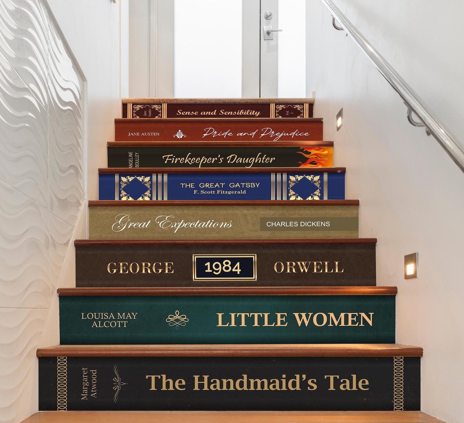 Book Spine Stair Decals, Literary Book Title Staircase Stickers ...