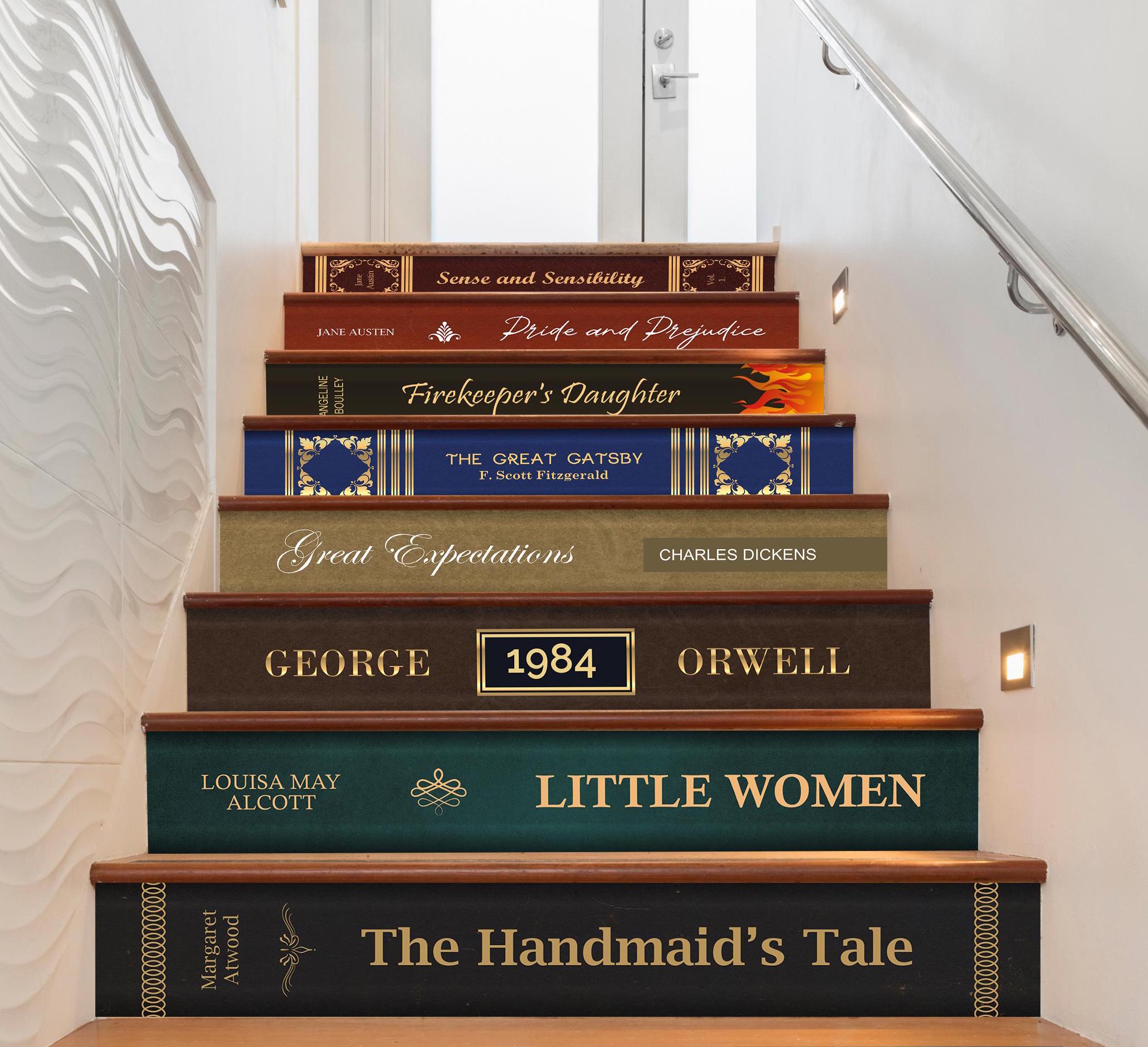 Book Spine Stair Decals, Literary Book Title Staircase Stickers ...