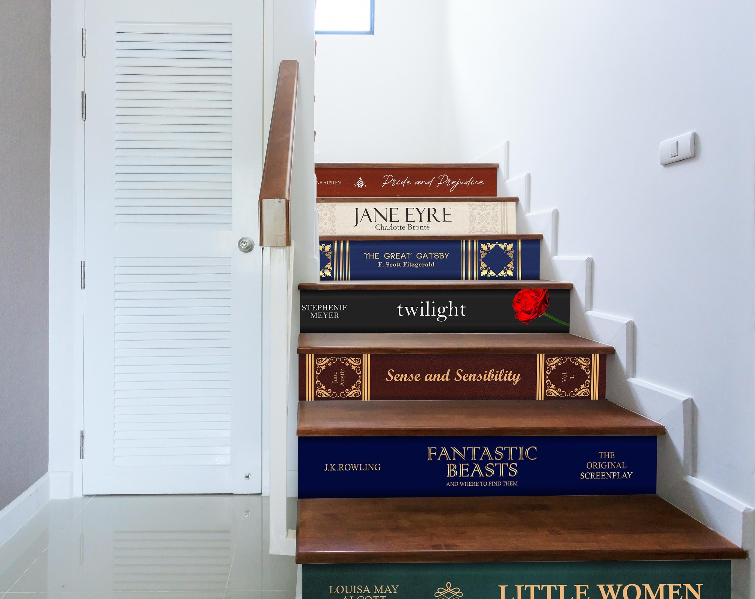 Book Spine Stair Decals, Literary Book Title Staircase Stickers ...