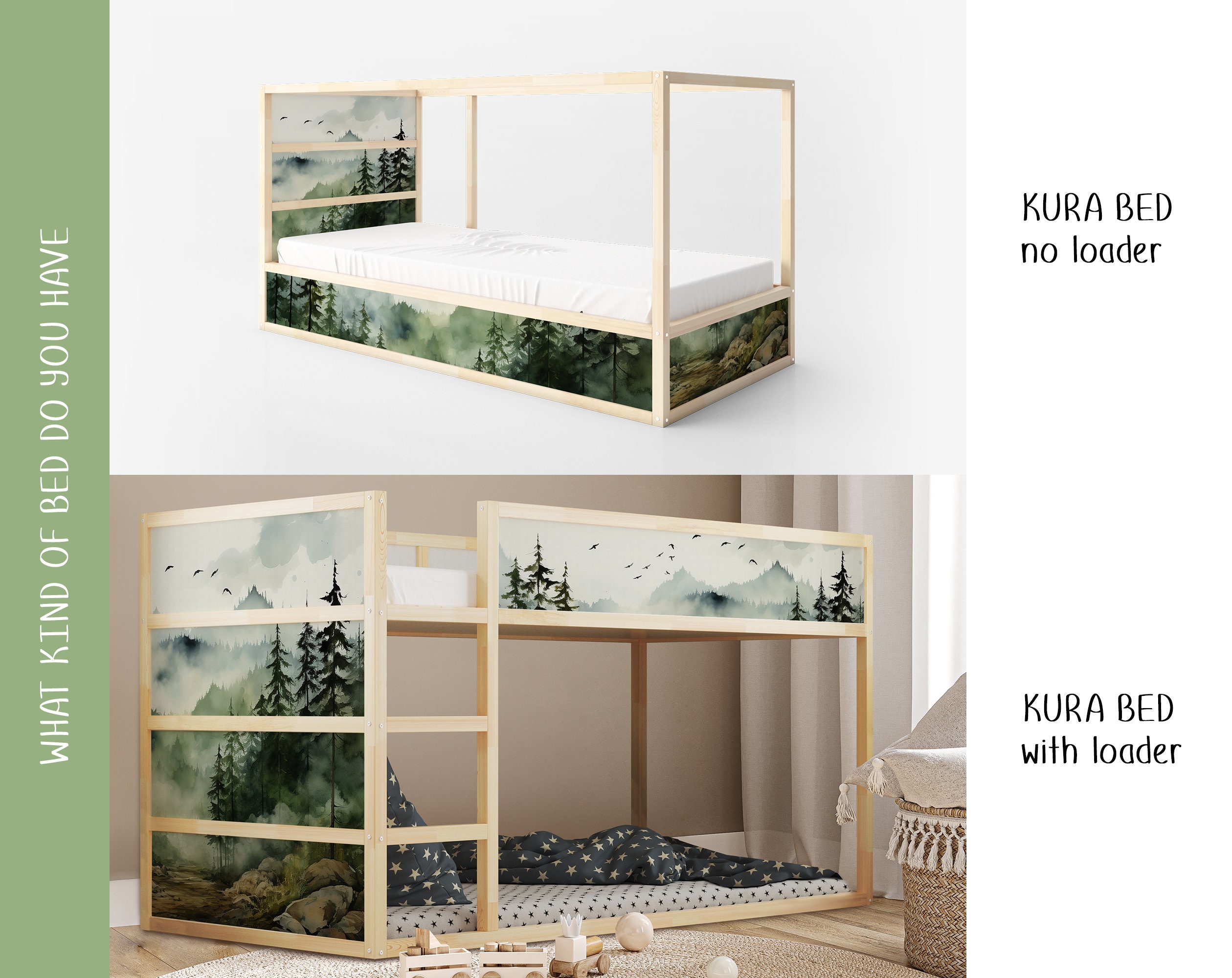 Forest Theme Ikea Kura Bed Sticker Vinyl Decal for Kids' Room, Bunk ...
