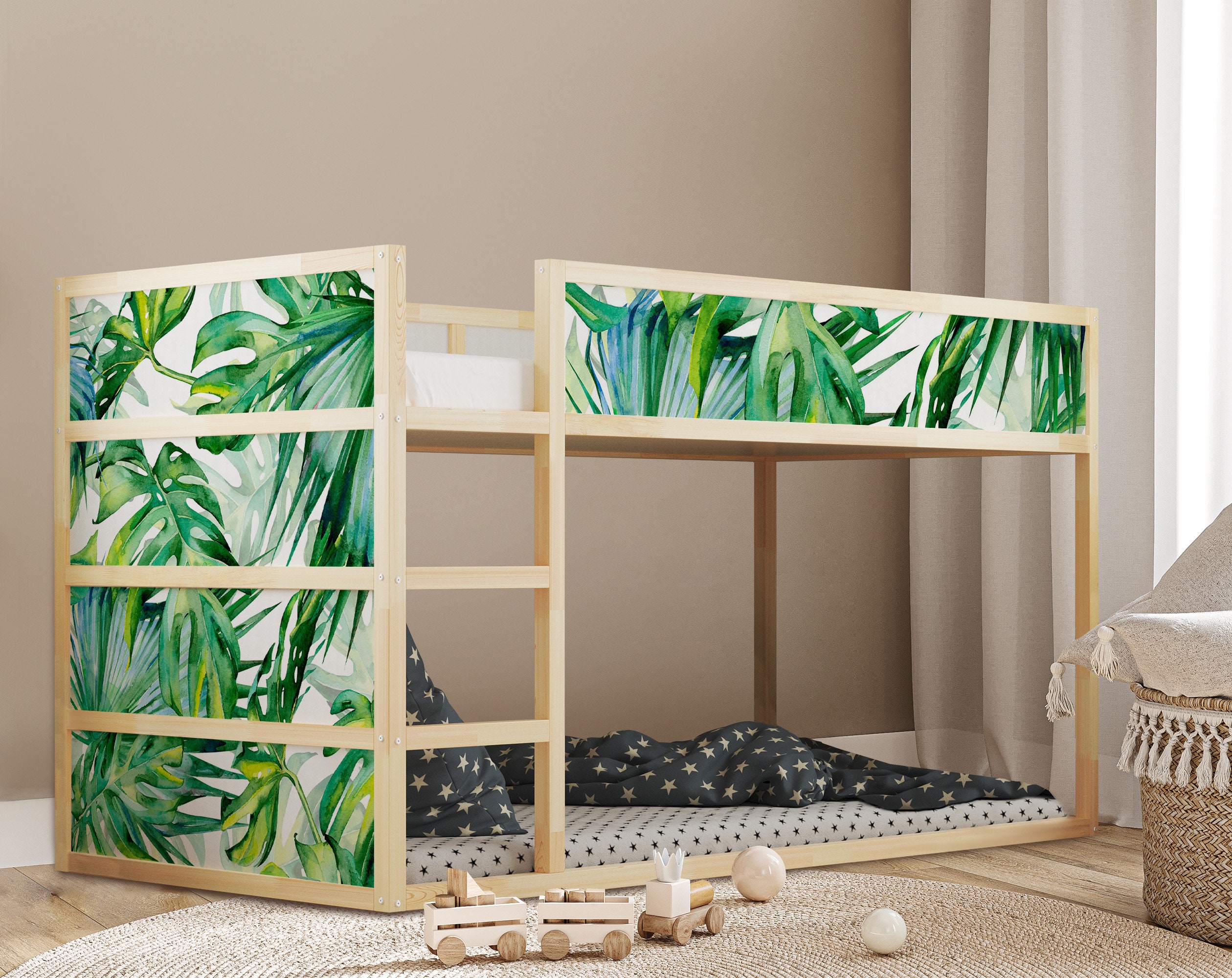 Tropical Leaf Ikea Kura Bed Sticker, Palm Leaves Vinyl Decal for Kids ...