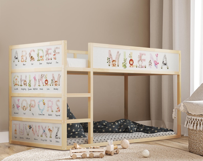 Montessori ABC Animals Ikea Kura Bed Sticker , Custom Nursery Decor for ...