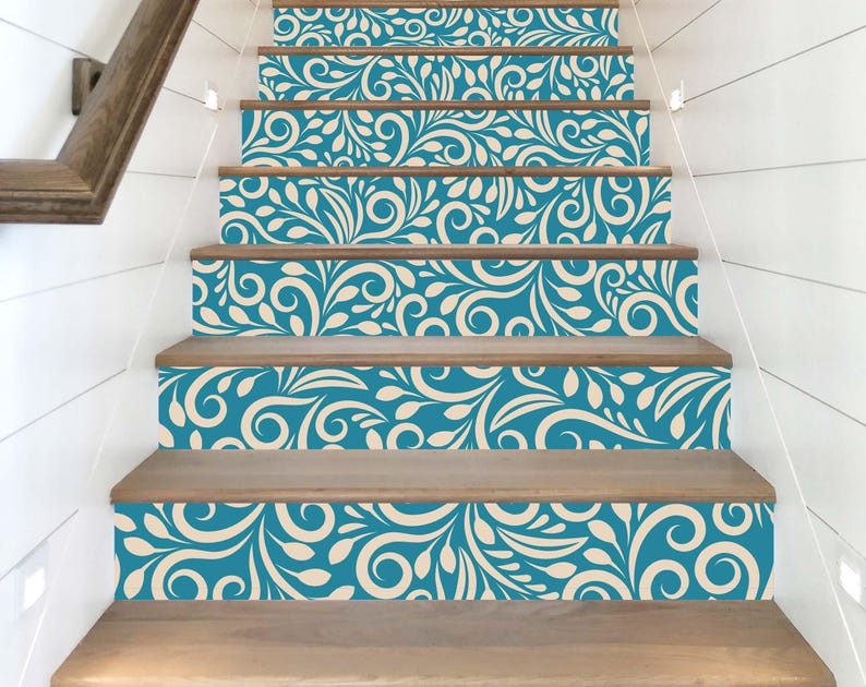 Turquoise Swirl Stair Riser Decals, Removable Vinyl Stickers for ...
