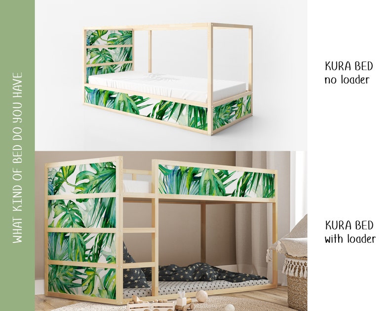 Tropical Leaf Ikea Kura Bed Sticker, Palm Leaves Vinyl Decal for Kids ...