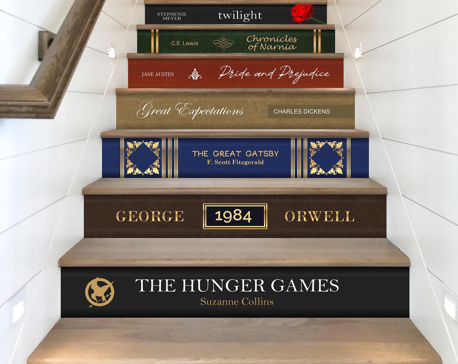 Book Spine Stair Decals, Literary Book Title Staircase Stickers ...