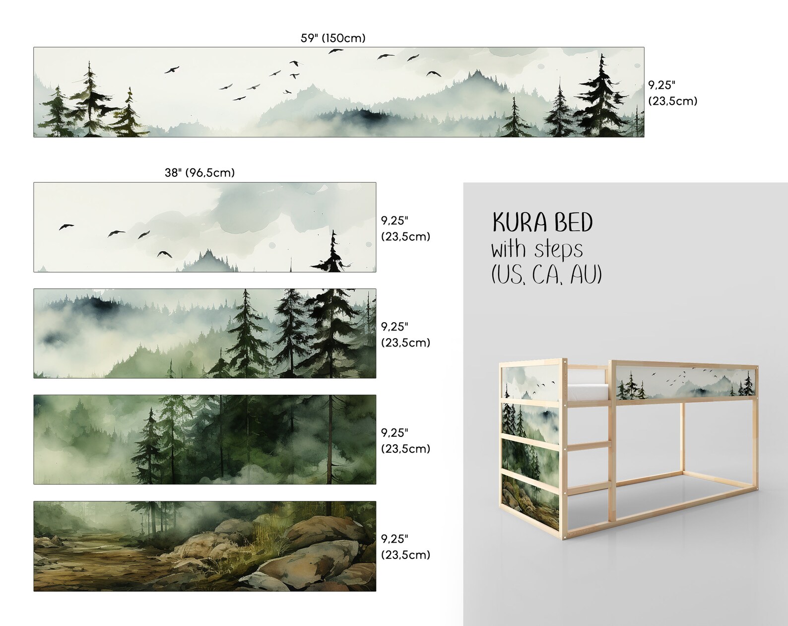 Forest Theme Ikea Kura Bed Sticker - Vinyl Decal for Kids' Room, Bunk ...