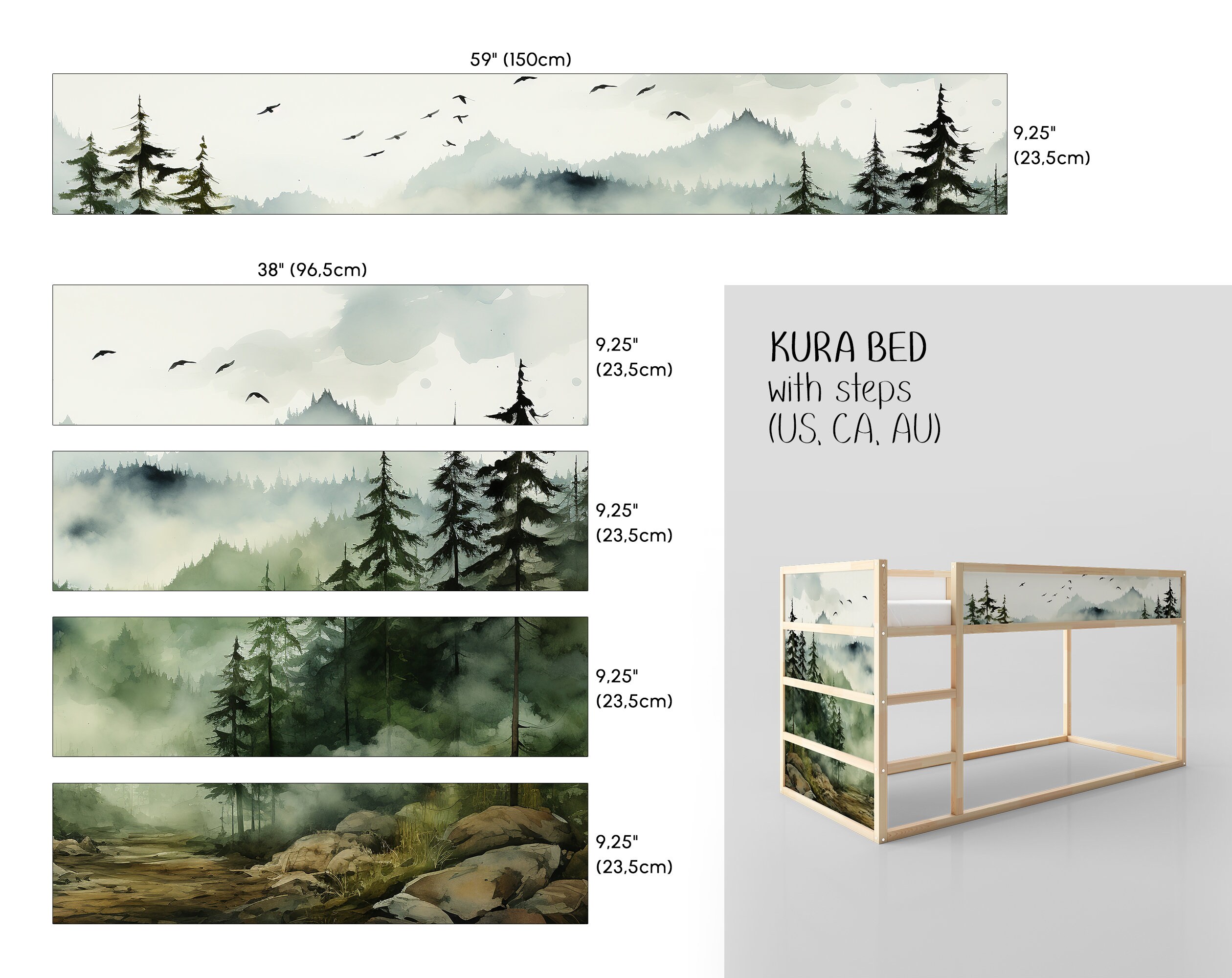 Forest Theme Ikea Kura Bed Sticker Vinyl Decal for Kids' Room, Bunk ...
