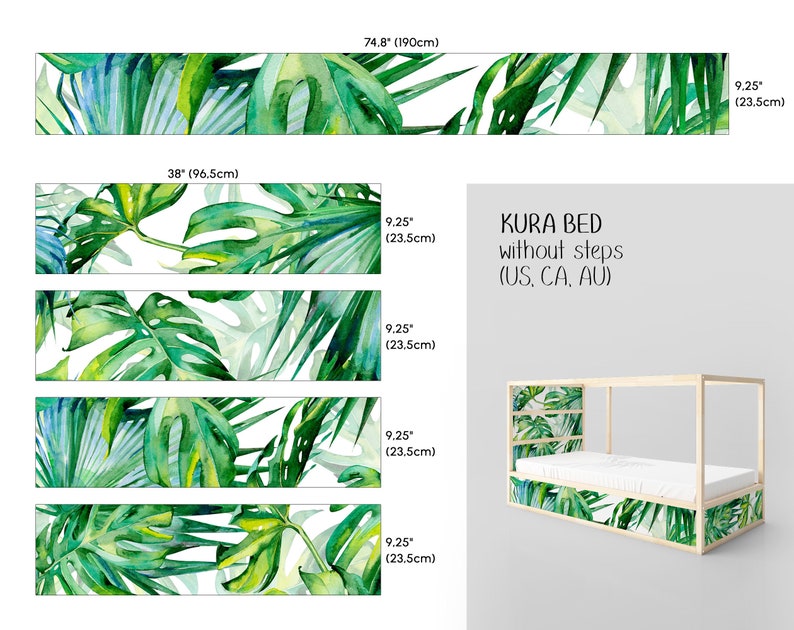 Tropical Leaf Ikea Kura Bed Sticker, Palm Leaves Vinyl Decal for Kids ...