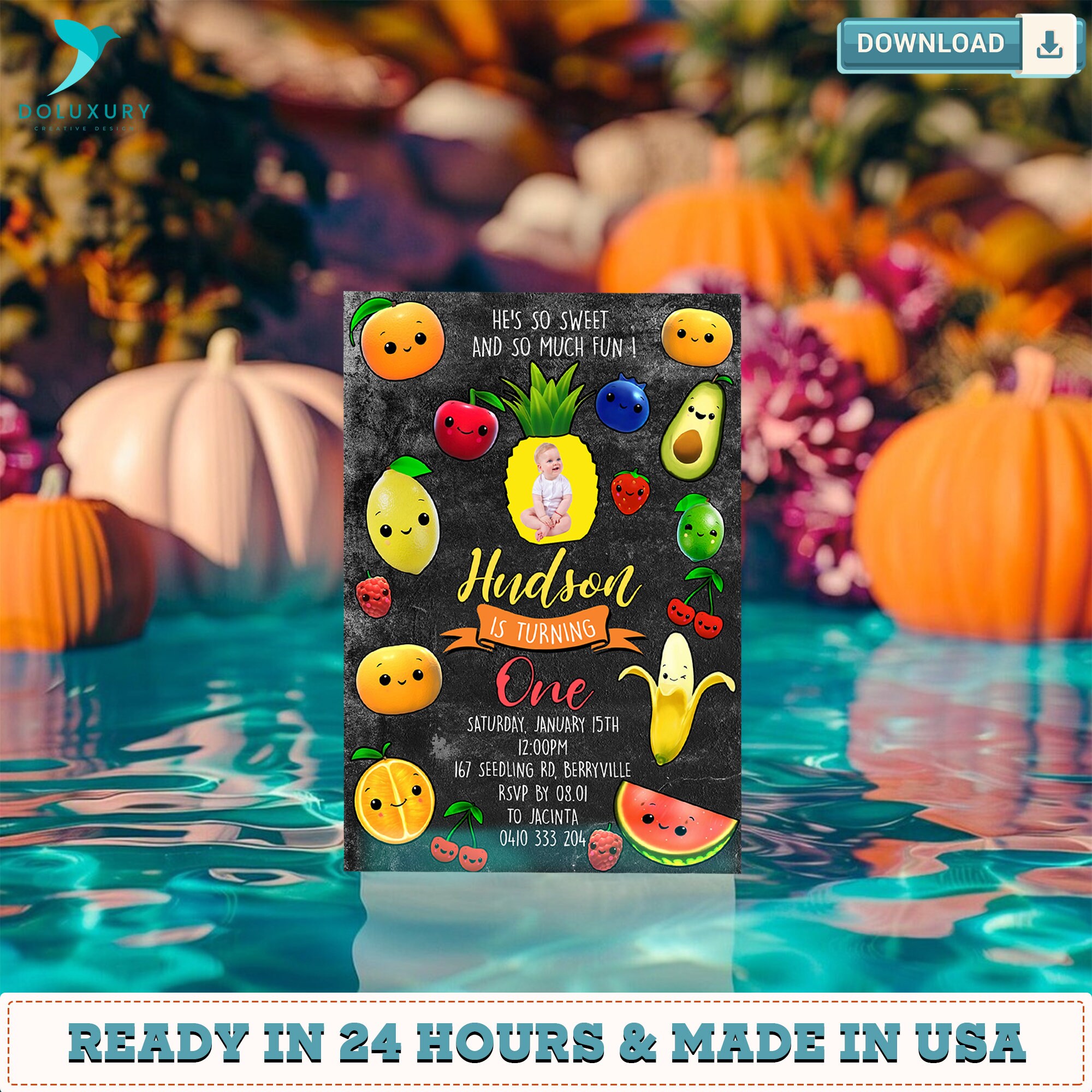 Printable Hey Bear Sensory Birthday Invitation, Custom Dancing Fruit ...