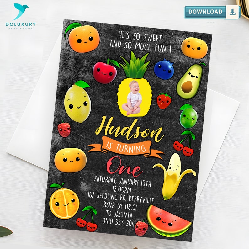Printable Hey Bear Sensory Birthday Invitation, Custom Dancing Fruit ...