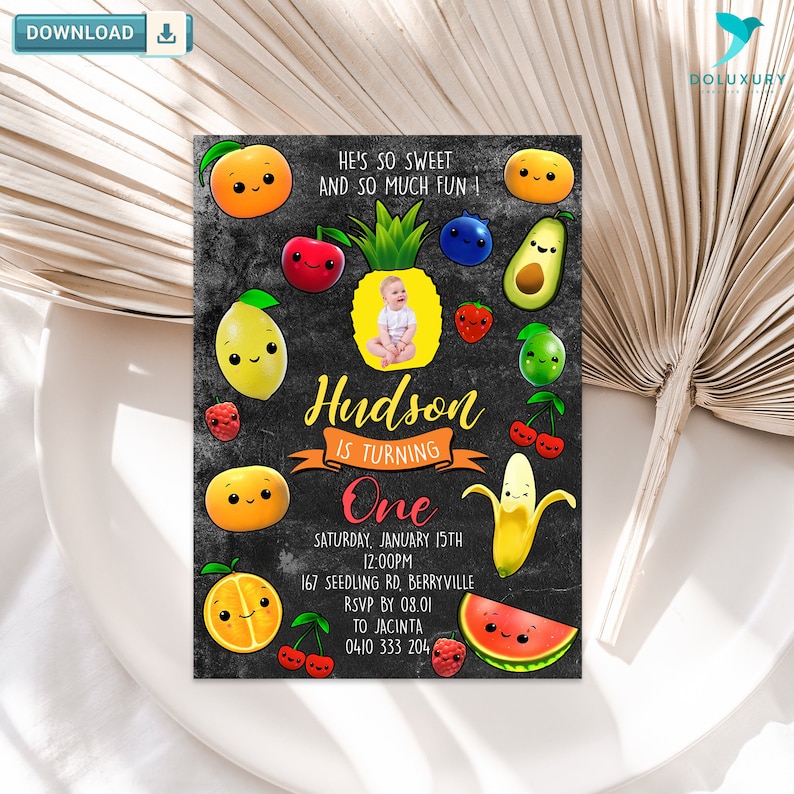 Printable Hey Bear Sensory Birthday Invitation, Custom Dancing Fruit ...