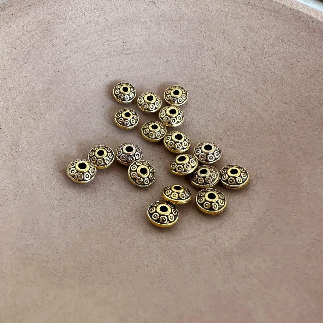 Antique Gold Boho Spacer Beads X10, Textured Saucer Beads, Ethnic ...