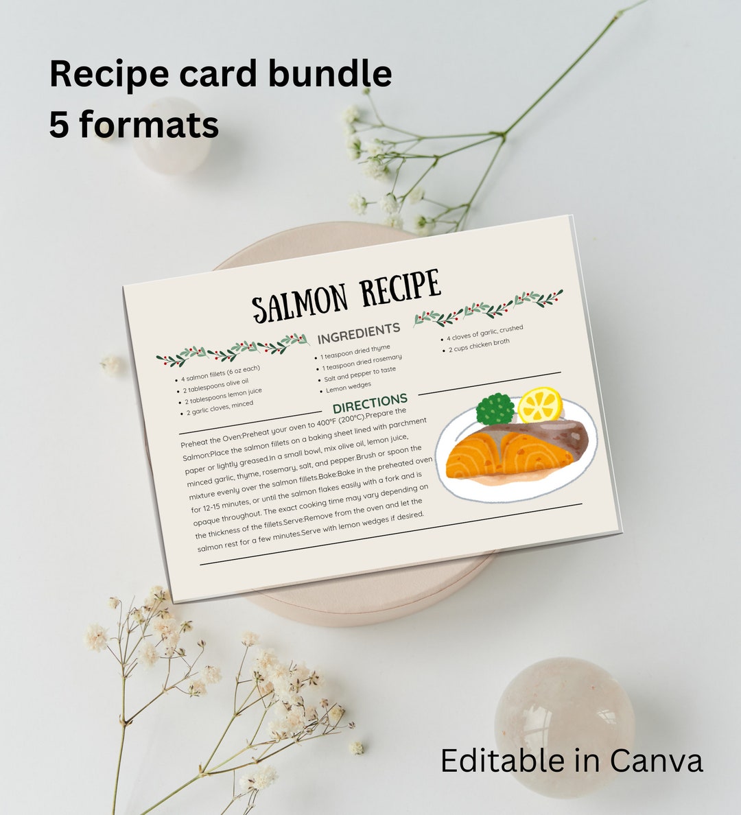 Editable Recipe Card Template, Minimalist Recipe Card, Recipe Template ...