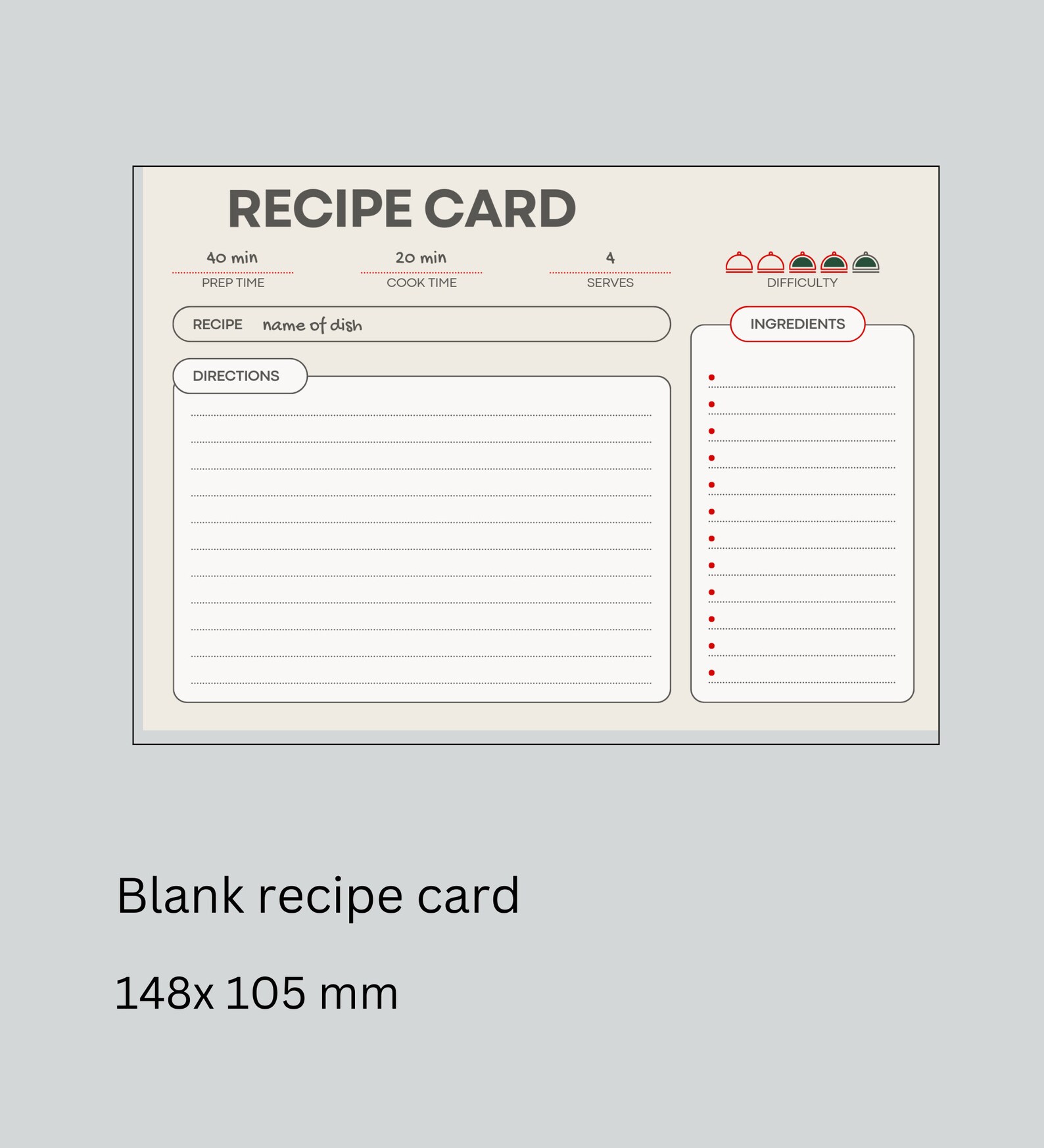 Editable Recipe Card Template, Minimalist Recipe Card, Recipe Template ...