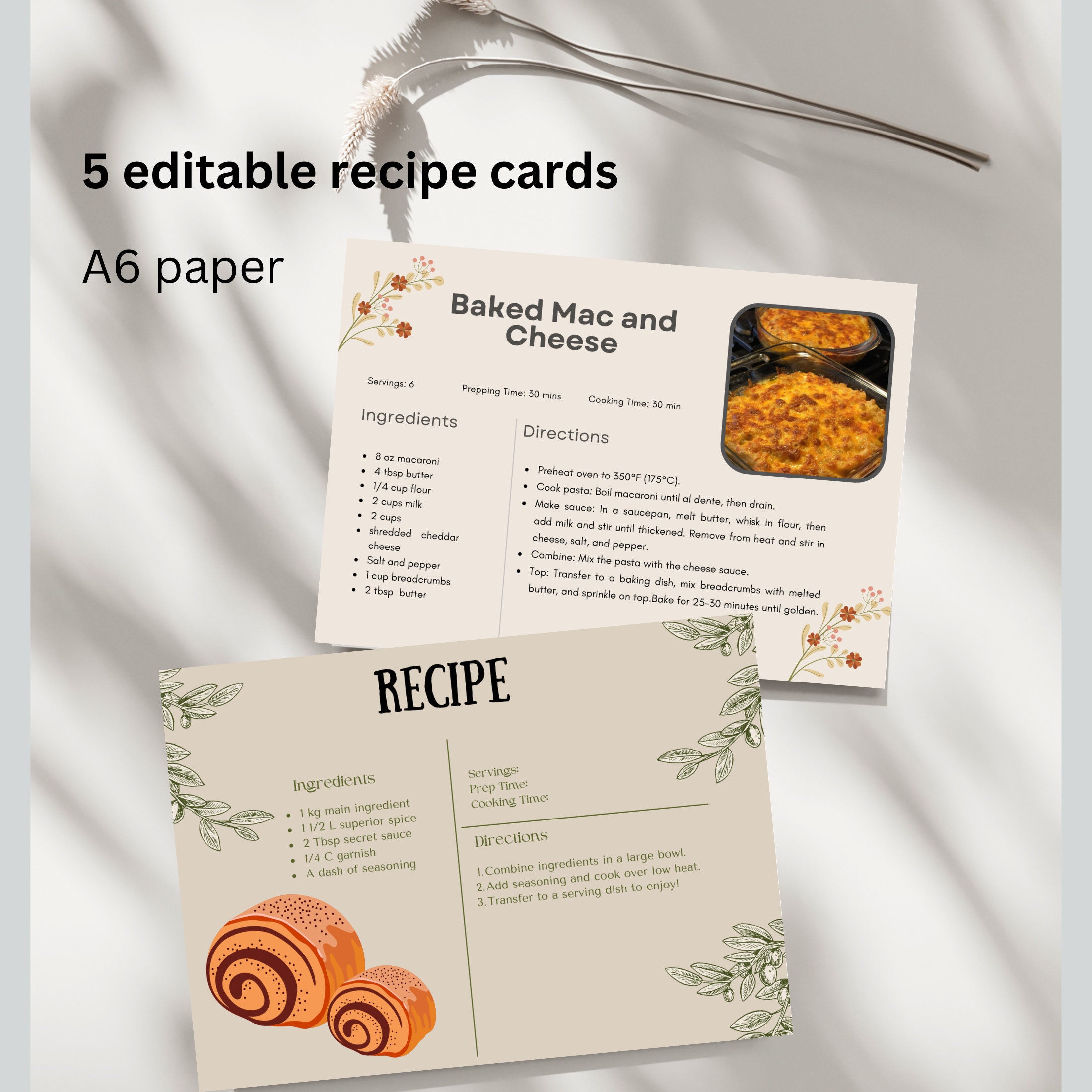 Editable Recipe Card Template, Minimalist Recipe Card,canva Template ...