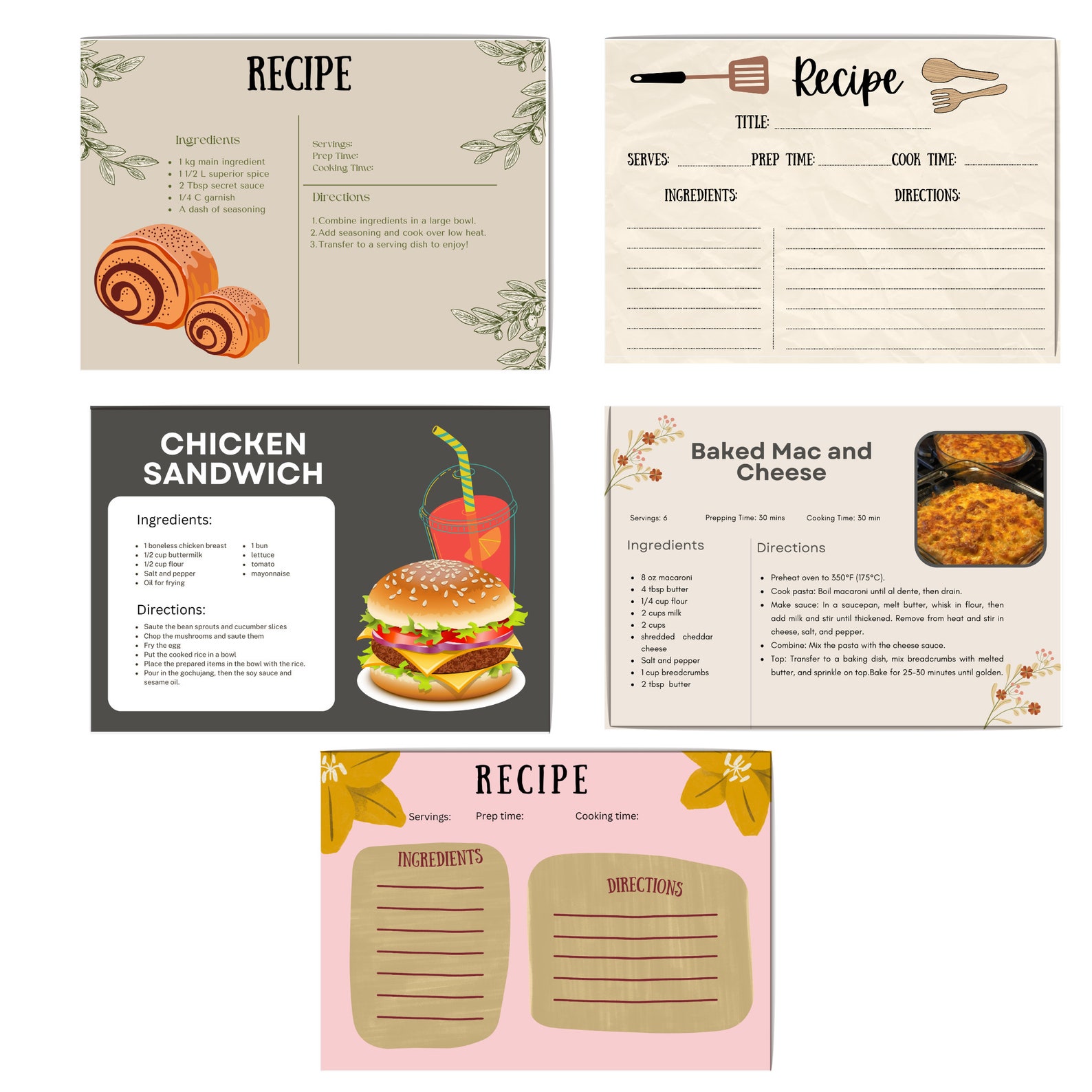 Editable Recipe Card Template, Minimalist Recipe Card,canva Template ...