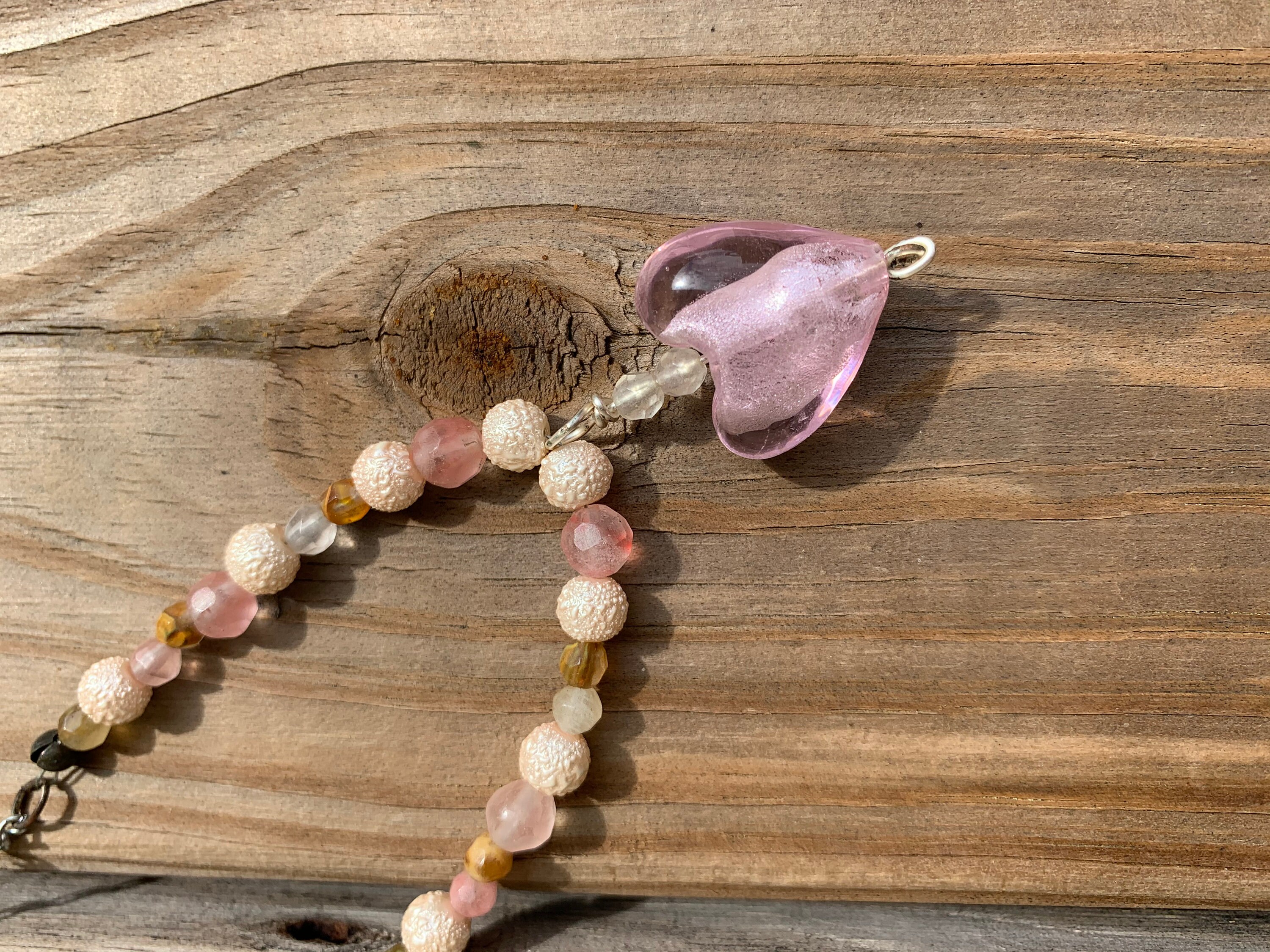 Glass Heart Pink Chain Necklace - Etsy