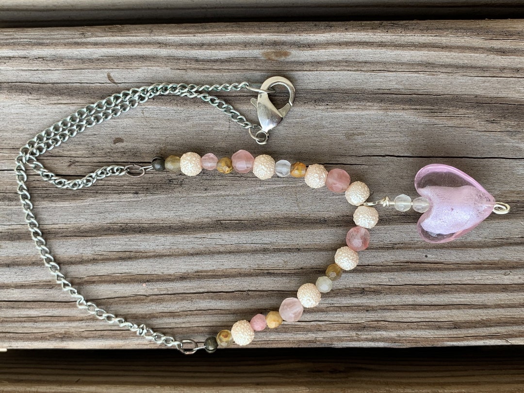 Glass Heart Pink Chain Necklace - Etsy