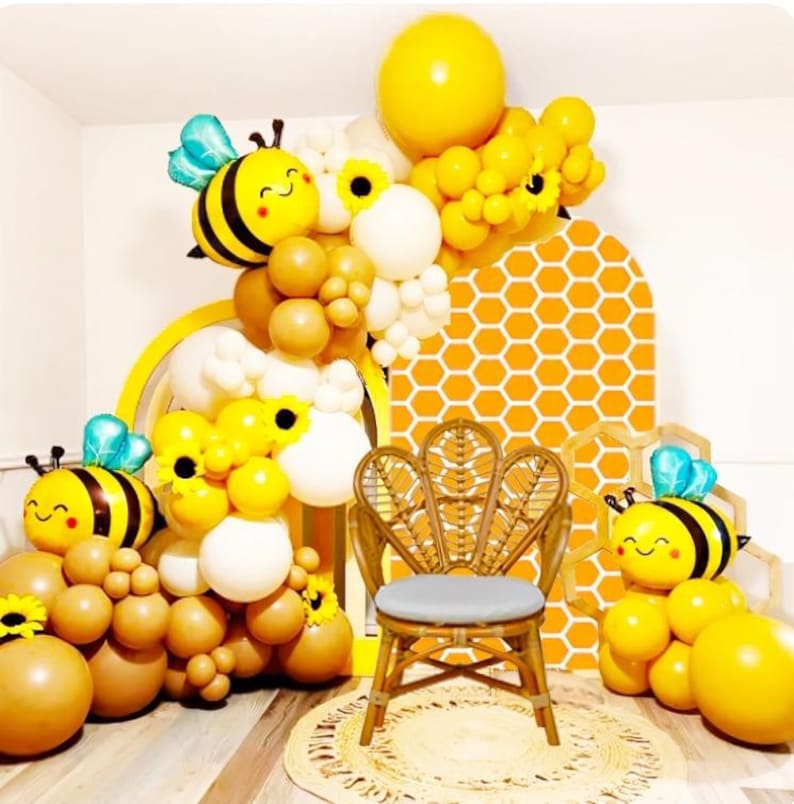 129 Pcs Bee-themed Balloon Arch Set Mustard Yellow Sand Brown Bee ...