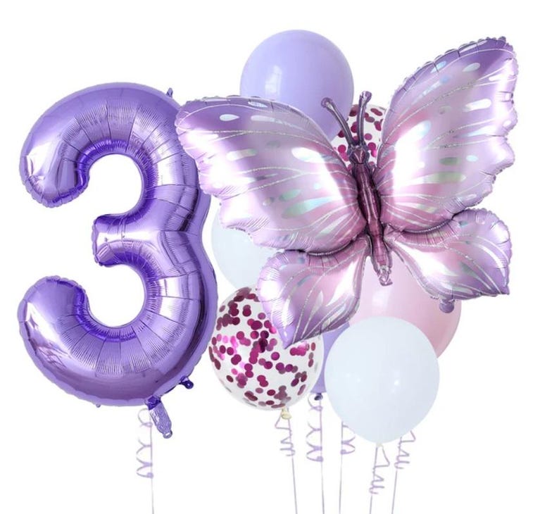 Purple Butterfly Number Balloon Set: 32 Inch Foil Balloons, Party Decor ...