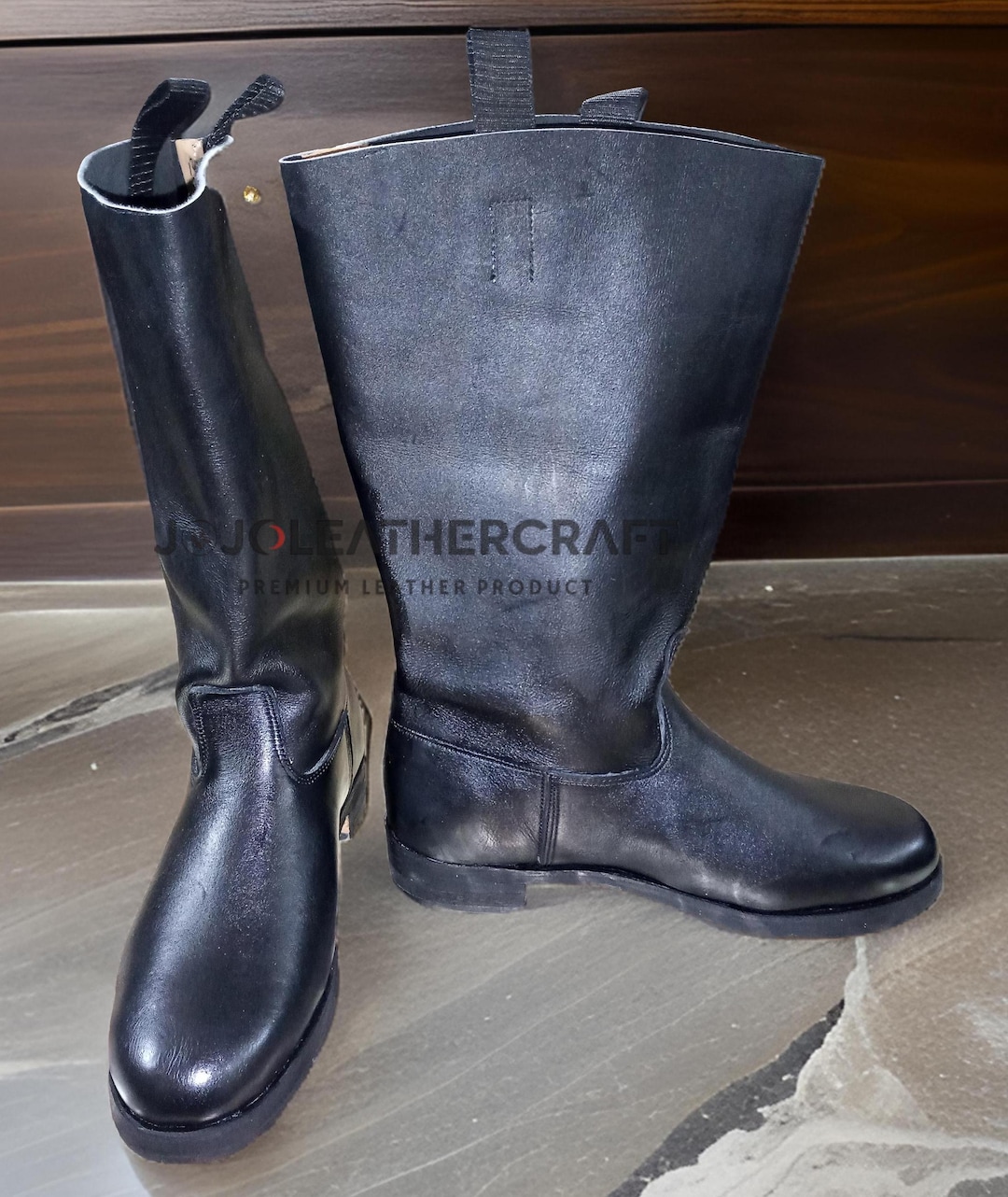 Black Leather Long Boots With Hobnails, Marching Boots, Horseback ...