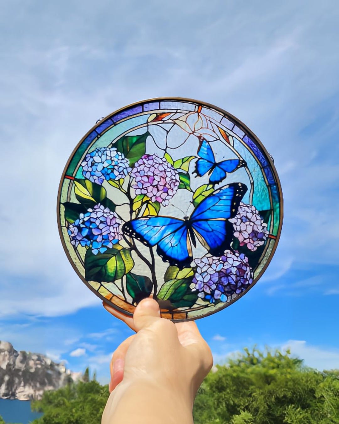 Butterfly Flying Among Flowers Stained Glass Style Suncatcher | Window ...