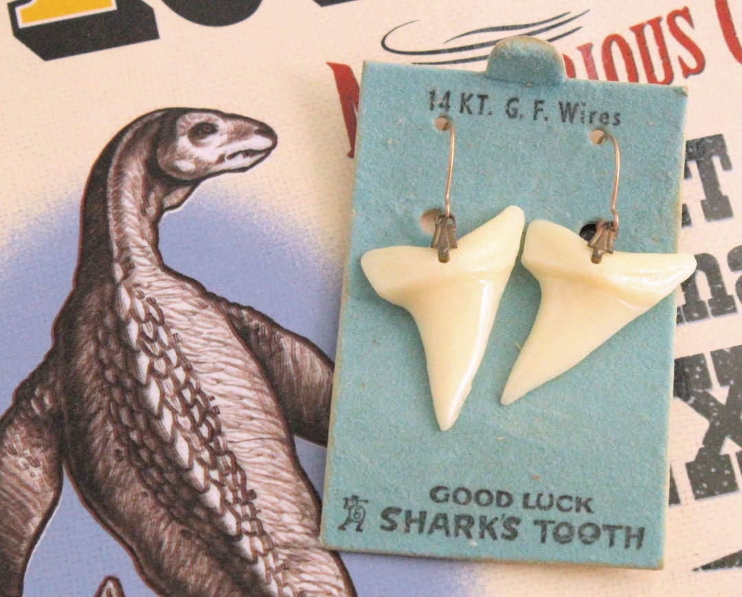 Vintage Weird Plastic Lucky Shark Tooth Earrings Charms Old but New ...