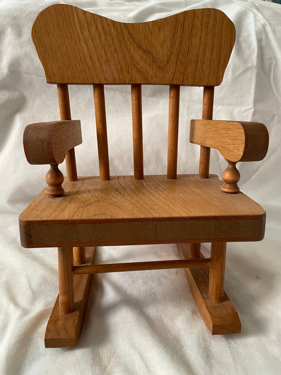 Miniature Wooden Doll Rocking Chair Handmade Oak Wood Finish 9 Inches ...