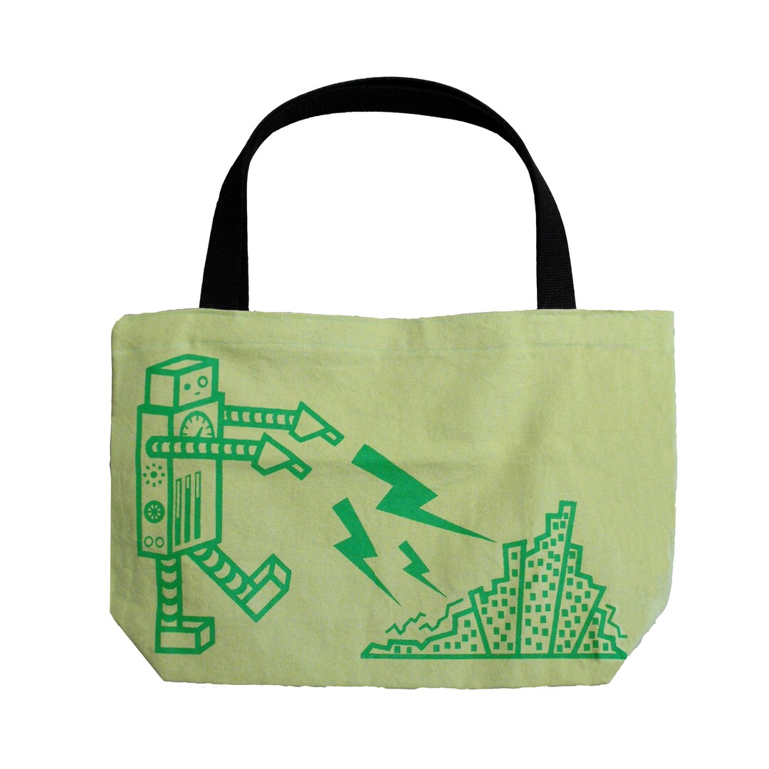Robot Tote Bag Retro Robots Print Reusable Grocery Bag Screen Print ...