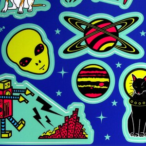 Space Sticker Sheet / Alien Head Ufos Space Cats Space Dogs Planets ...