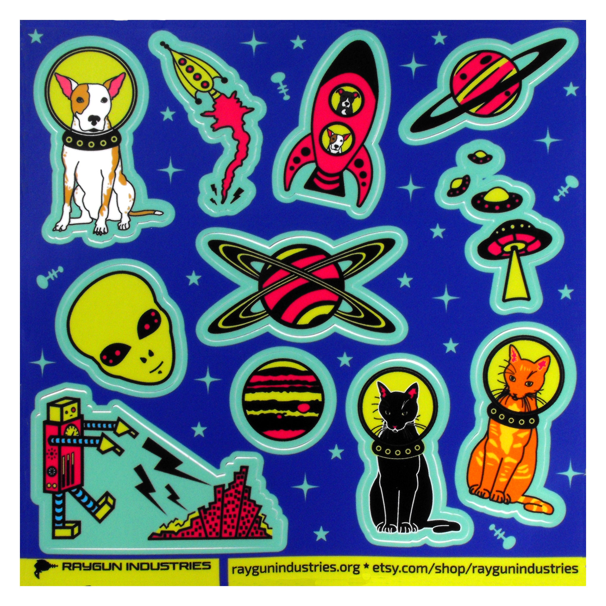 Space Sticker Sheet / Alien Head Ufos Space Cats Space Dogs | Etsy