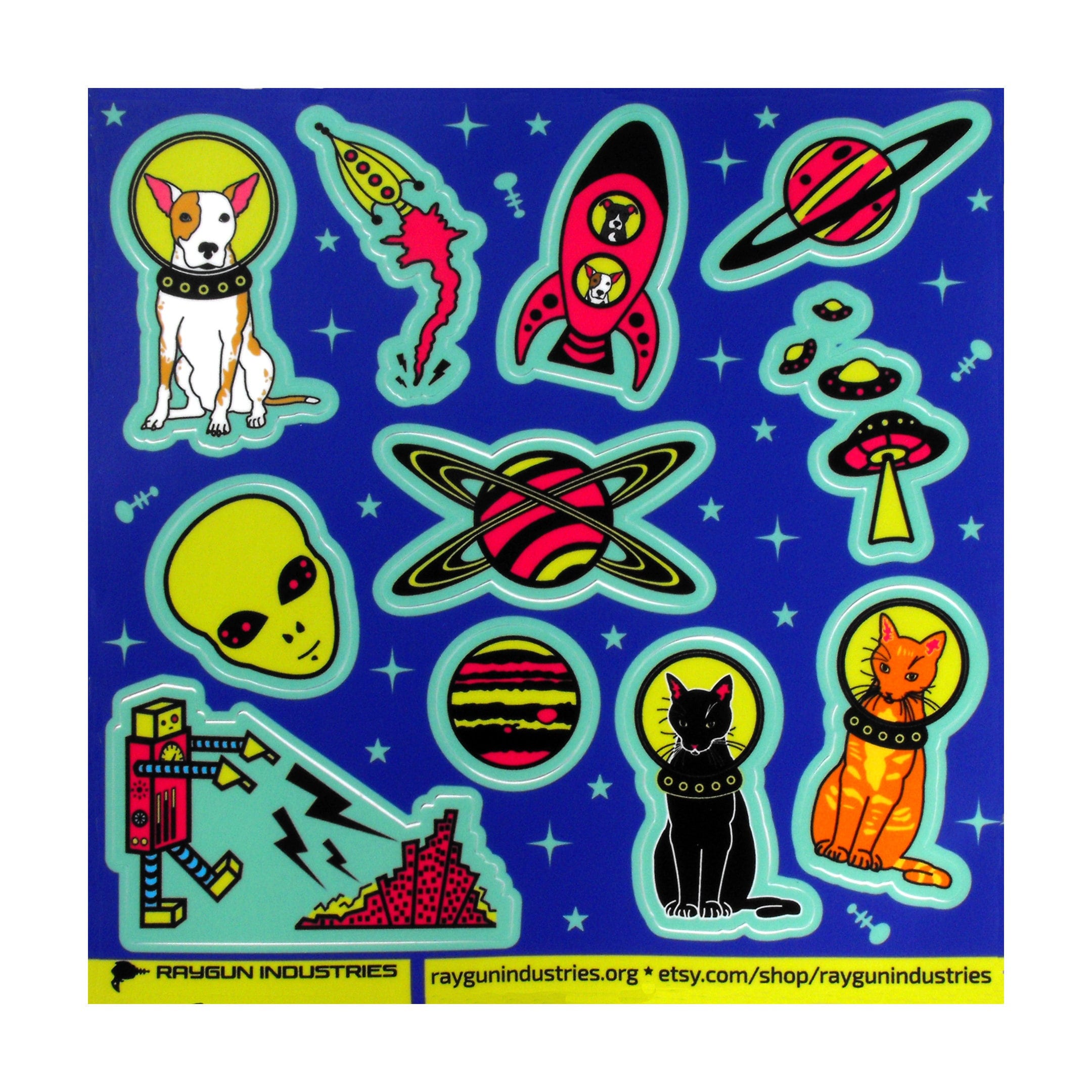 Space Sticker Sheet / Alien Head Ufos Space Cats Space Dogs | Etsy