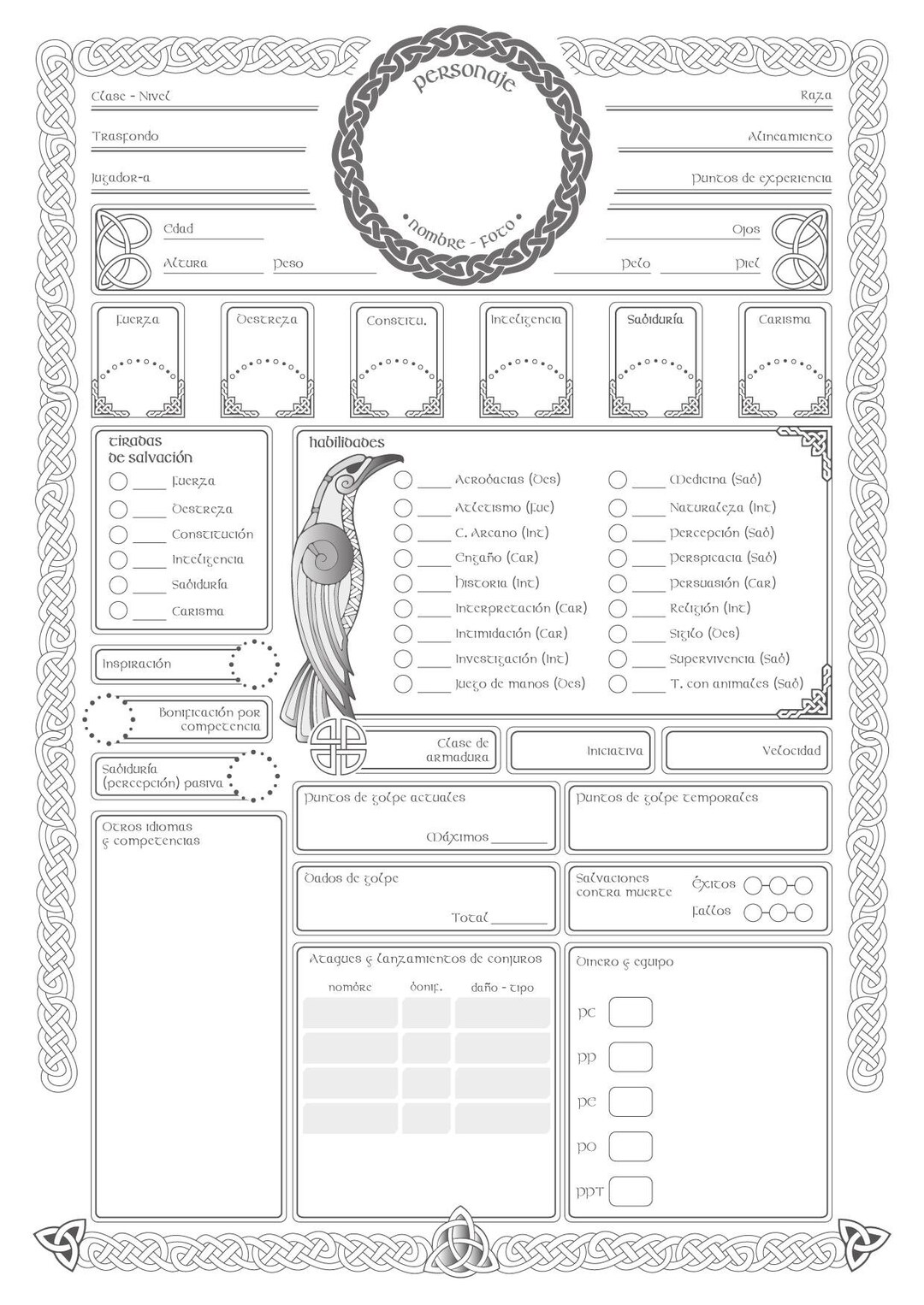 Celtic WARRIOR Dnd5 ENGLISH Character Sheet, Printable, 4 Pages, PDF ...