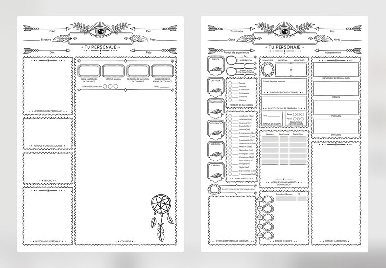 Dnd Character Sheet in Spanish | Boho-style Dnd | Printable PDF | Dnd ...