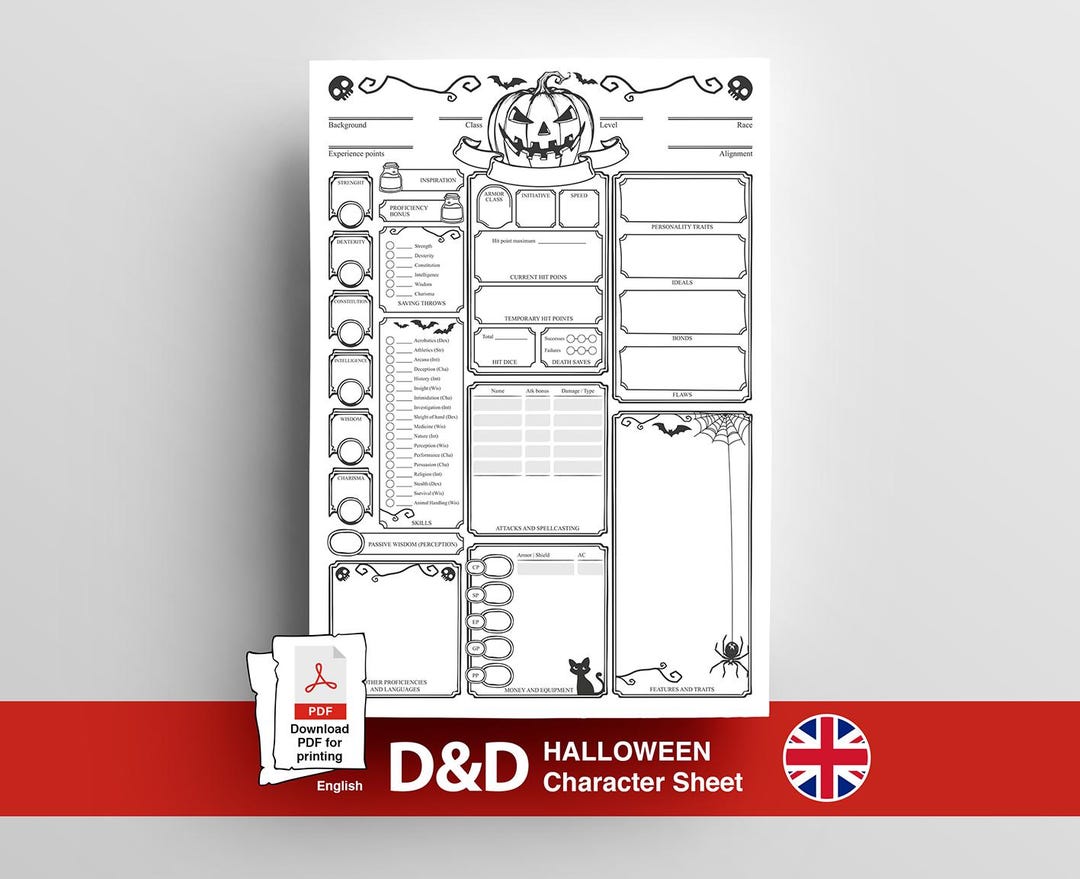 Dungeons and Dragons Character Sheet | Halloween Character Sheet ...