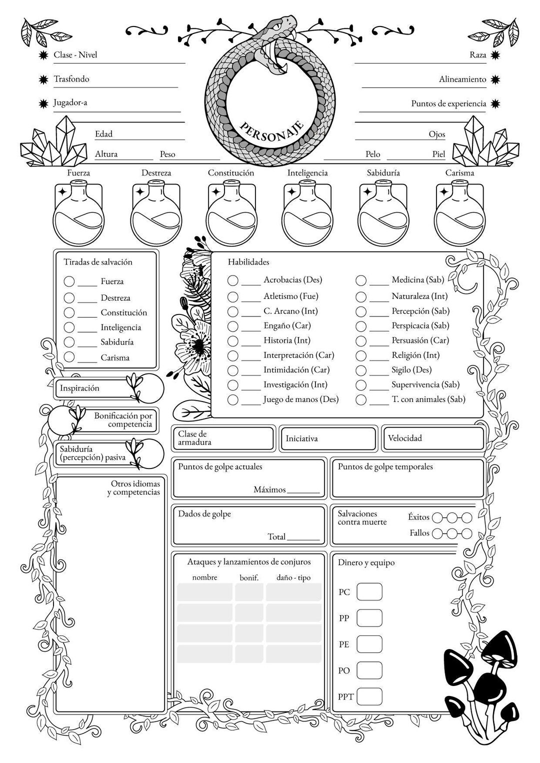 D&D5 Botanical Druid Character Sheet in Spanish, 4 Pages, Printable ...