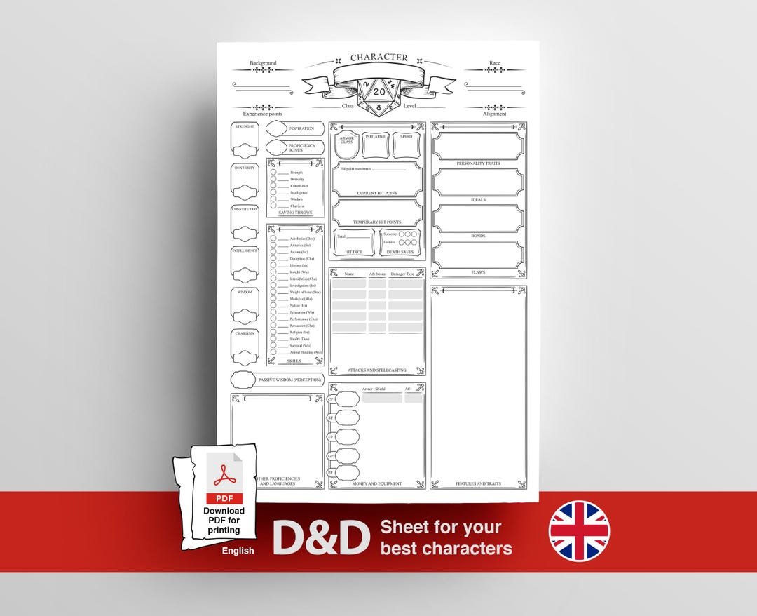 Vintage Character Sheet, Medieval World, Dnd5, D20, SPANISH, Printable ...