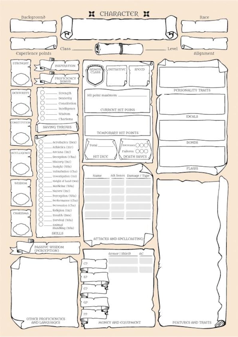Medieval Dnd 5e Character Sheet Bundle: Editable, Fillable, Printable ...