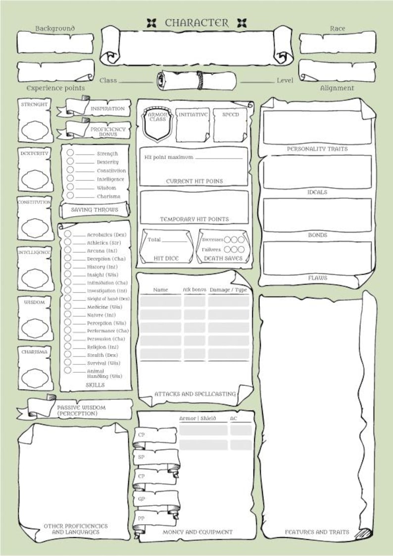 Medieval Dnd 5e Character Sheet Bundle: Editable, Fillable, Printable PDF | Role Play Sheet ...
