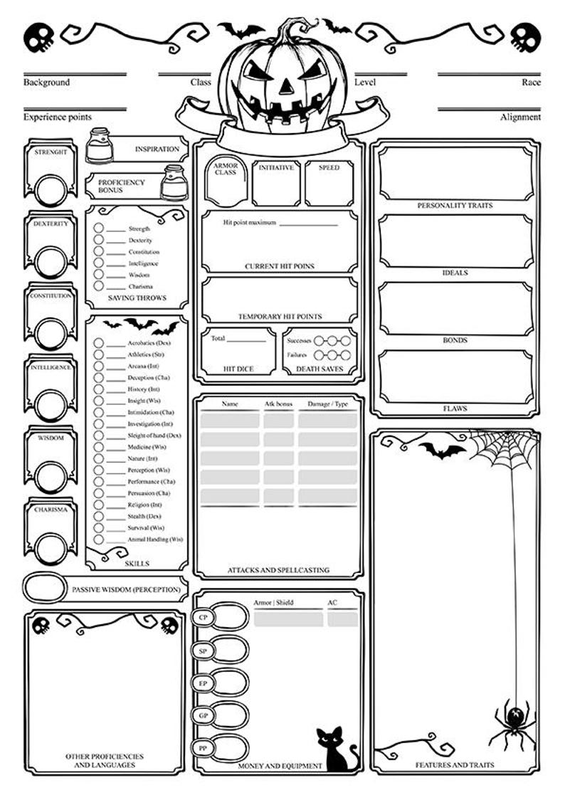 Dungeons and Dragons Character Sheet | Halloween Character Sheet ...